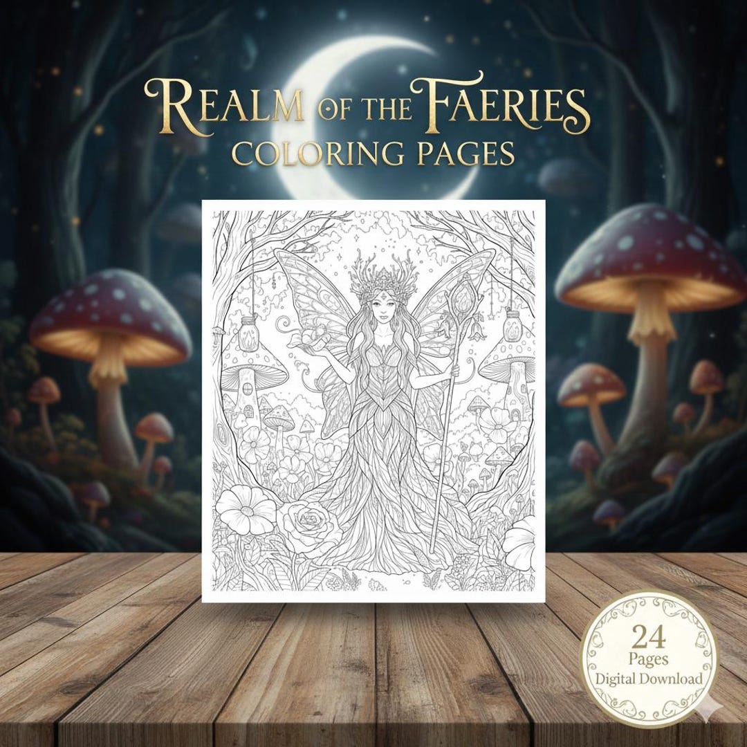 Faerie Coloring Pages Digital Download Set of 24 | Fantasy Realm Adult ...