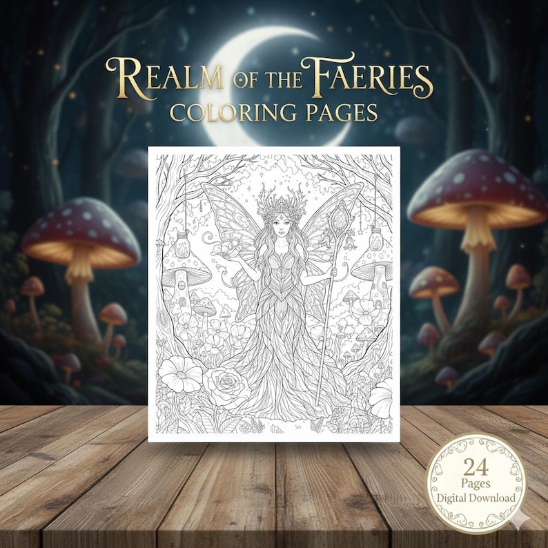Faerie Coloring Pages Digital Download Set of 24 | Fantasy Realm Adult ...
