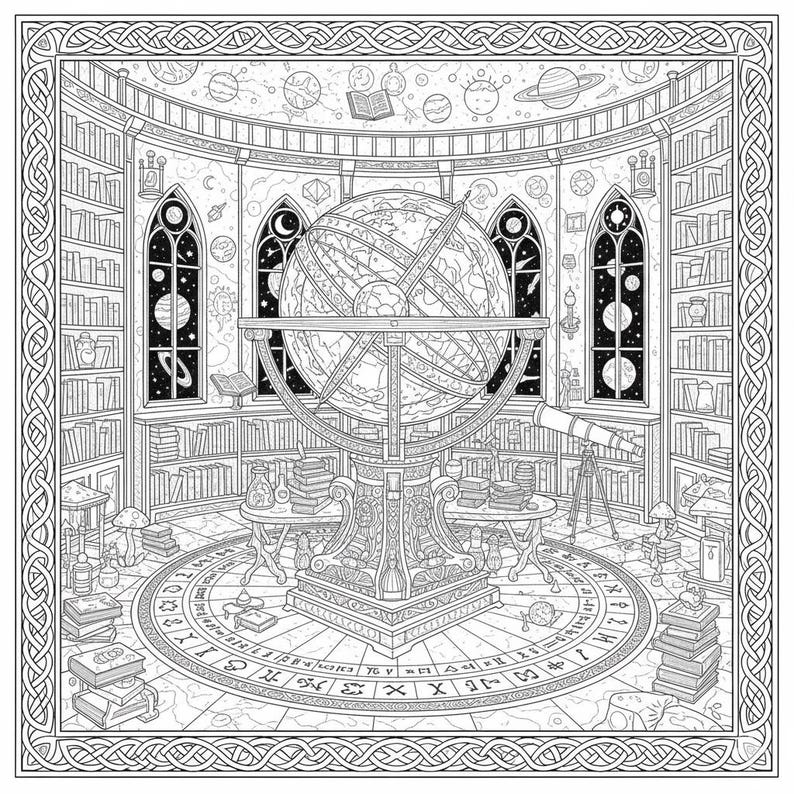 Enchanted Library Coloring Pages Set of 20 | Adult Fantasy Coloring ...