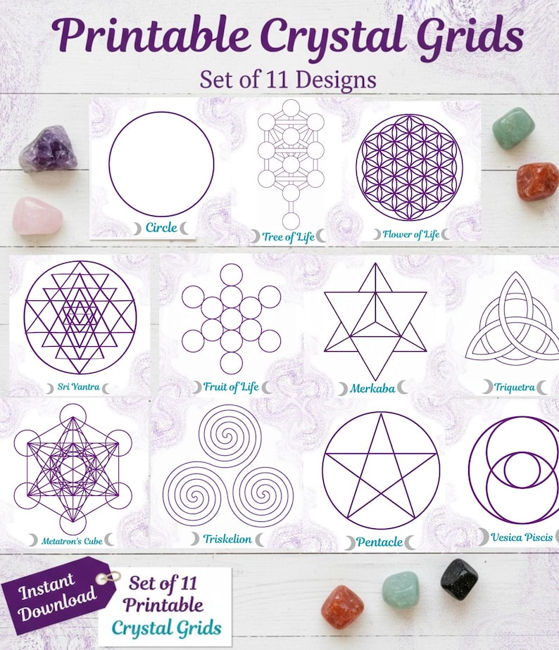 Printable Crystal Grids Set of 11 | Sacred Geometry Templates ...