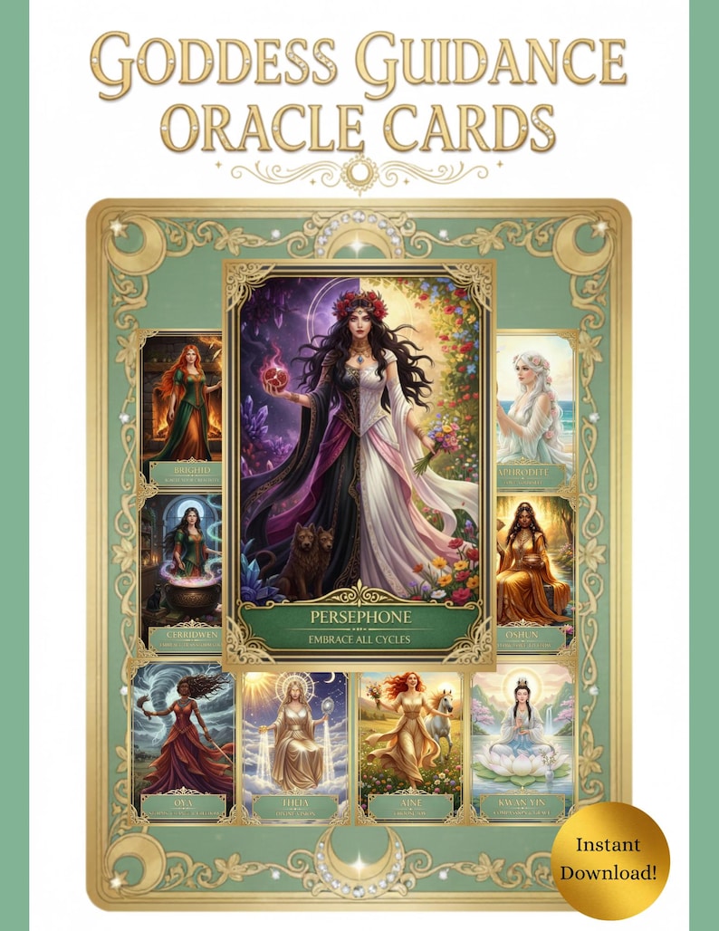 Goddess Guidance Oracle Cards, Printable Tarot, 36 Card Set Digital ...