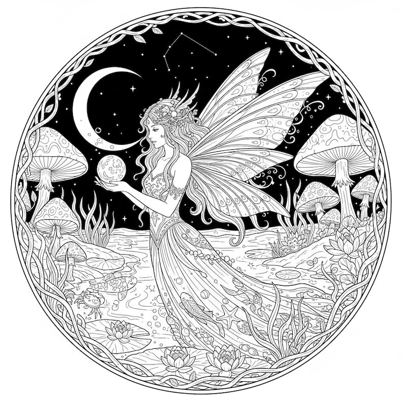 Faerie Coloring Pages Digital Download Set of 24 | Fantasy Realm Adult ...