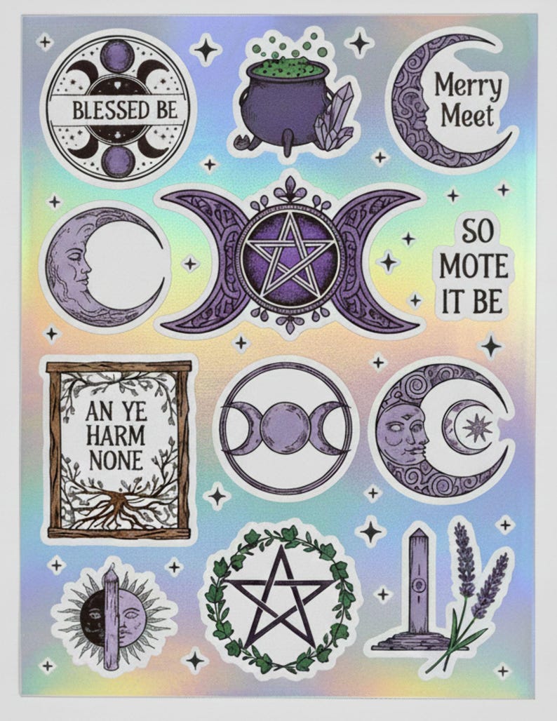 Wiccan Sticker Pack Digital Download | Holographic Witchy Stickers ...