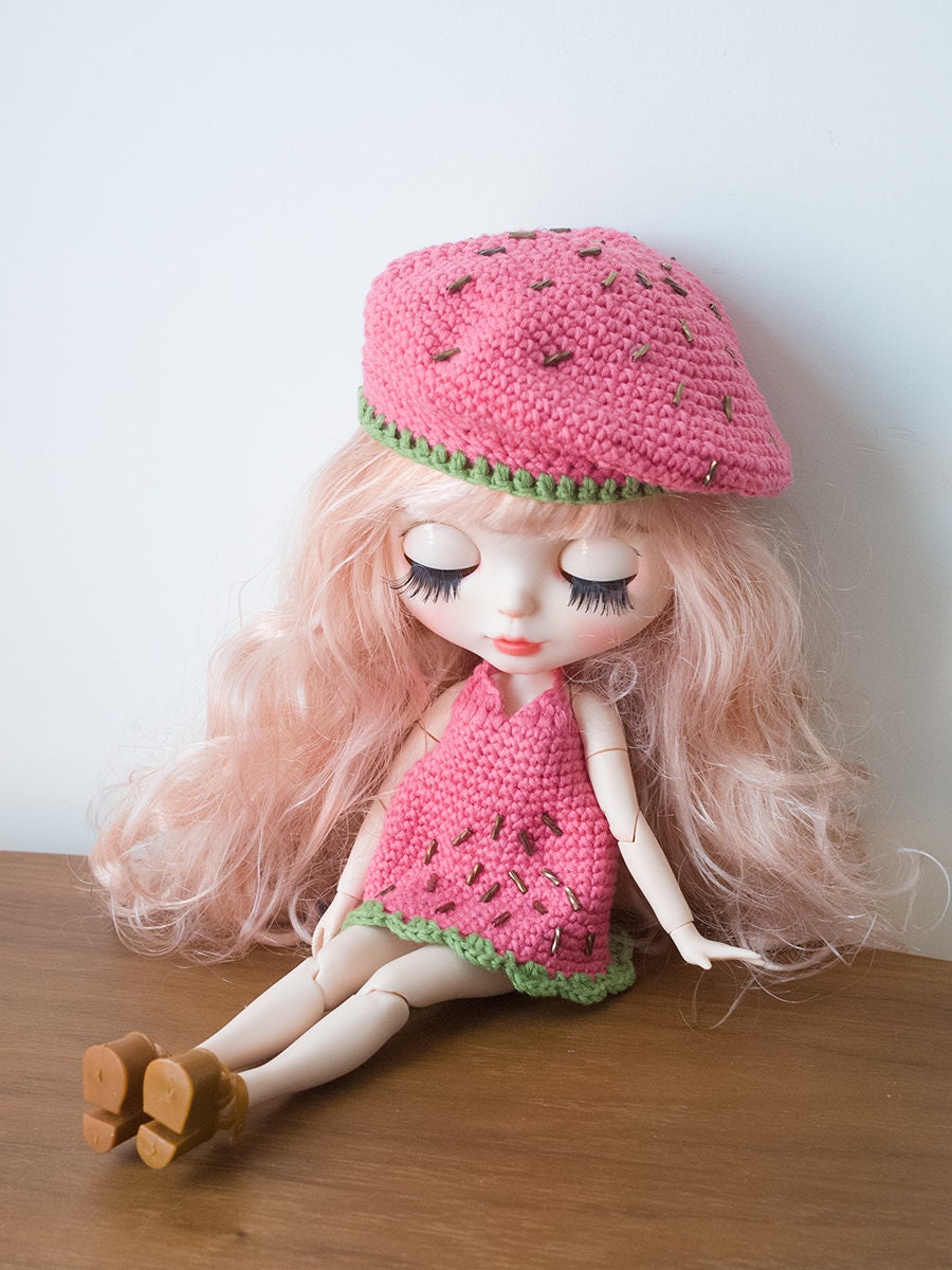 Miss Melon Blythe Hat And Dress Set Crochet Dress And Hat For Doll Blythe Accessories Also For