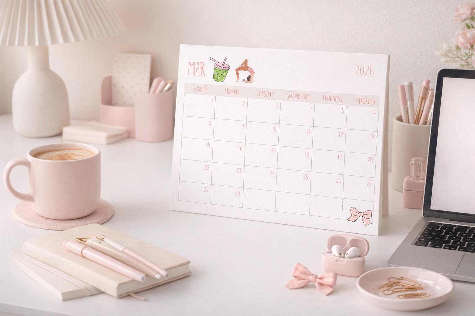 Girly and Minimalist Monthly 2026 Calendar - Etsy