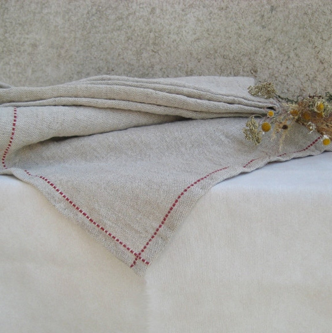 Pure Linen Gray Tablecloth, Primitive Embroidery Washed Tablecloth ...