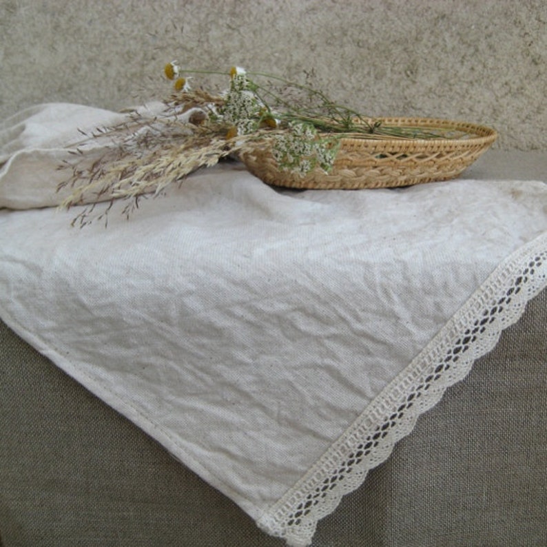 Striped Linen Table Runner Burlap Lace Gray Natural Linen - Etsy