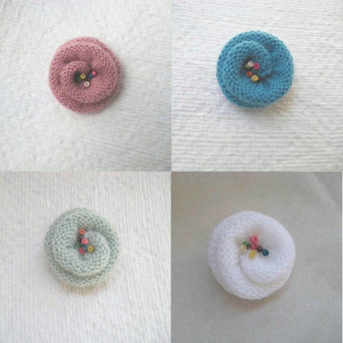 Knit Flower Pin Brooch, Beads Wool Women Accessories, Rustic Beaded ...
