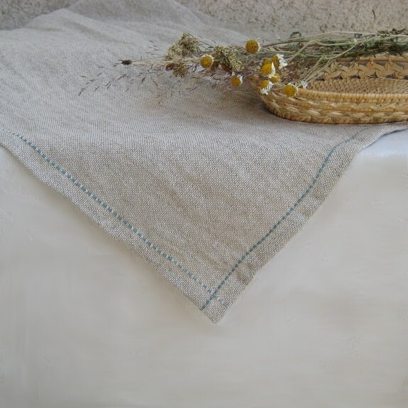 Gray Natural Linen Tablecloth Wrinkled, Burlap Primitive Embroidery ...