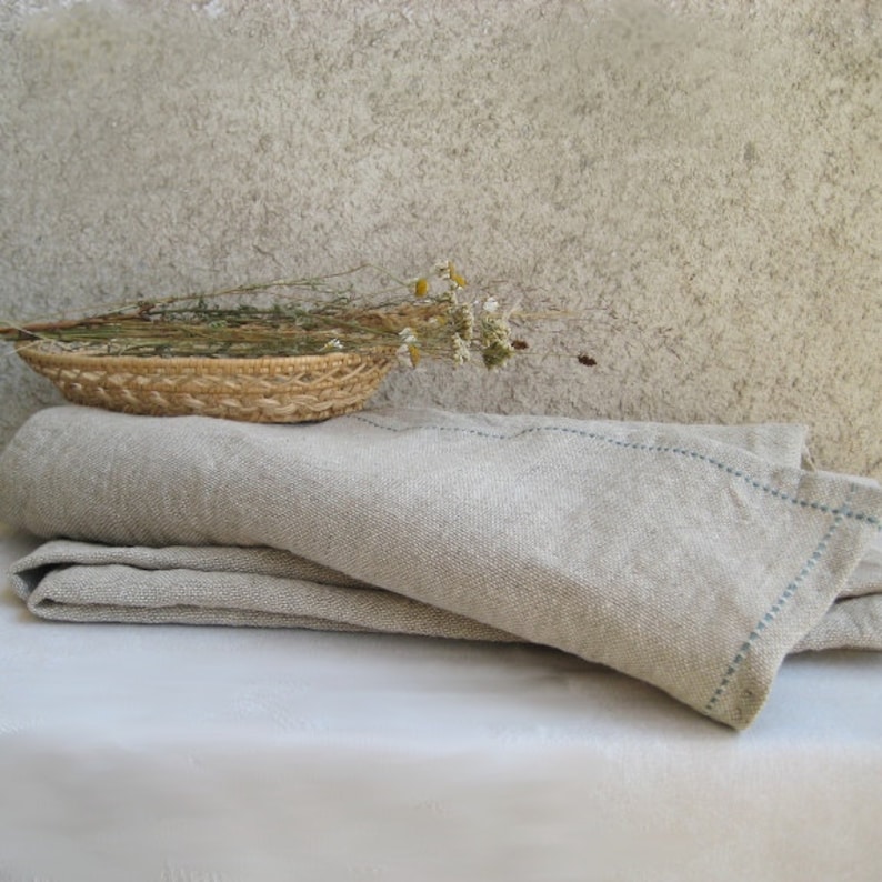 Gray Natural Linen Tablecloth Wrinkled, Burlap Primitive Embroidery ...