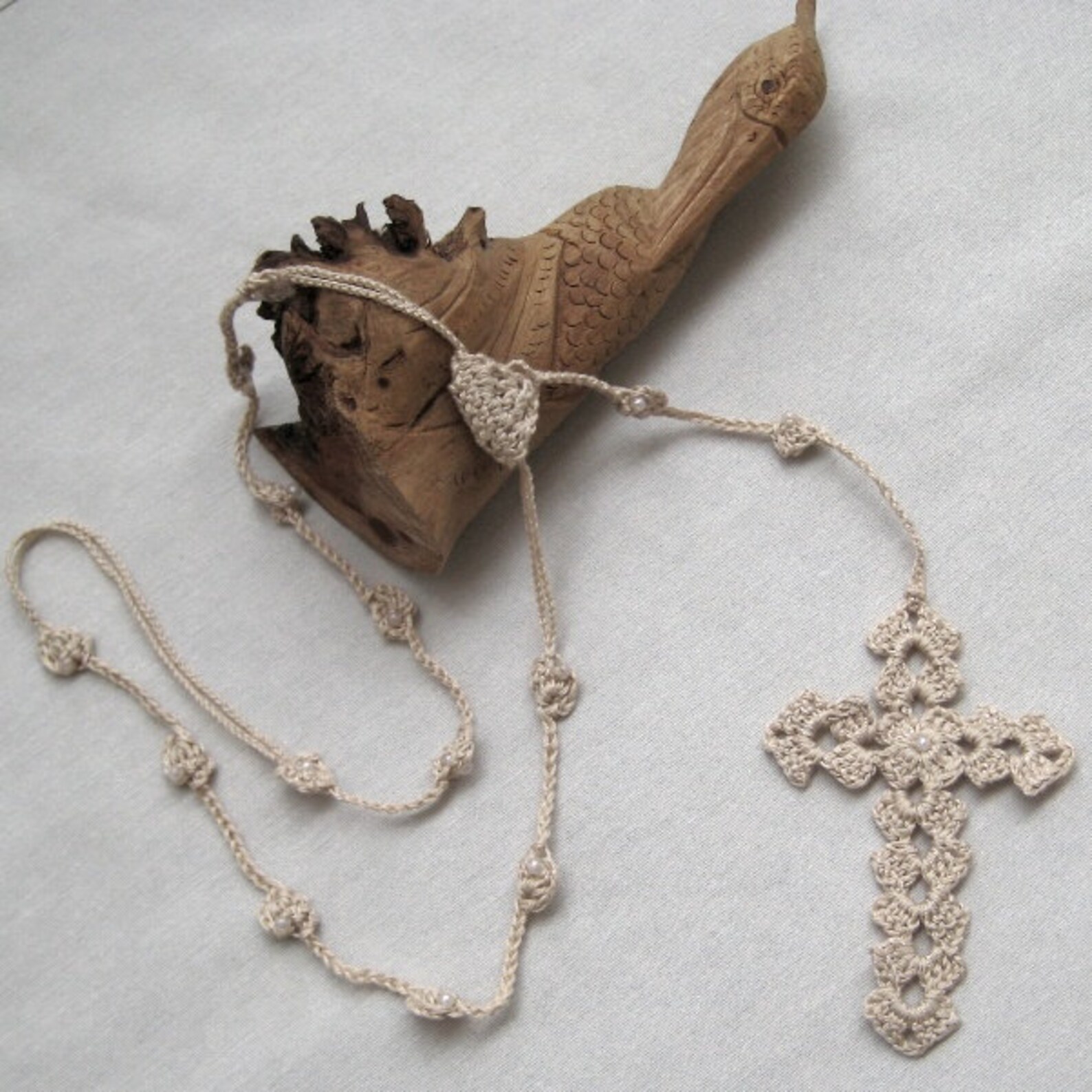 Crochet Rosary Necklace, Cross Yarn Necklace, Beadwork Jewelry, First ...