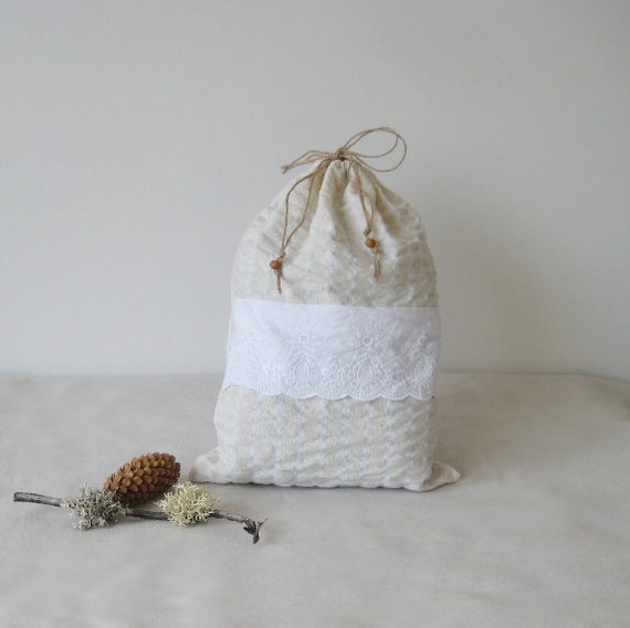 Linen Lace Drawstring Bag Wrinkled Fabric Pouch Natural | Etsy