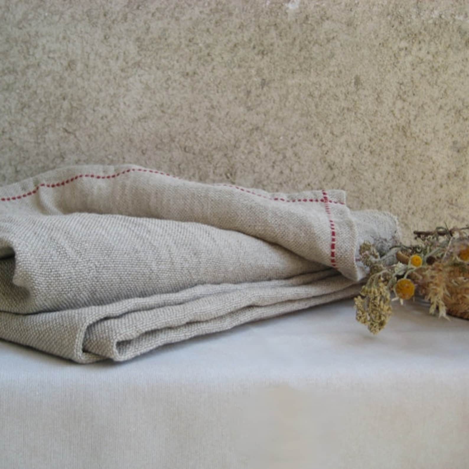 Pure Linen Gray Tablecloth, Primitive Embroidery Washed Tablecloth ...