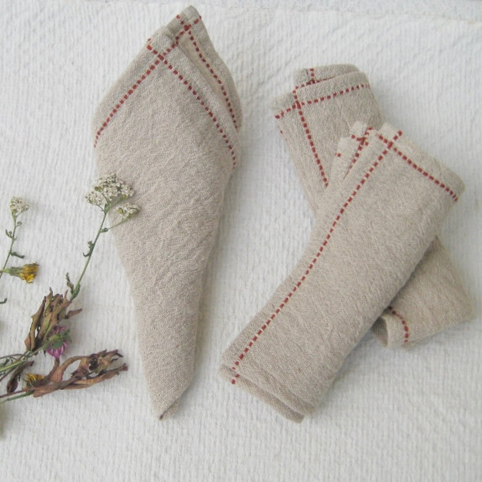 Gray Linen Cloth Napkins Set, Large Napkins Embroidery Wrinkled, Flax ...