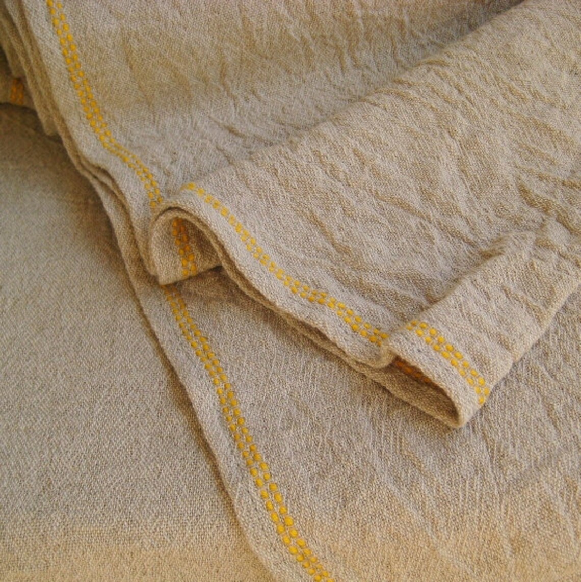 Gray Pure Linen Tablecloth Burlap Primitive Embroidery, Washed Wrinkled ...