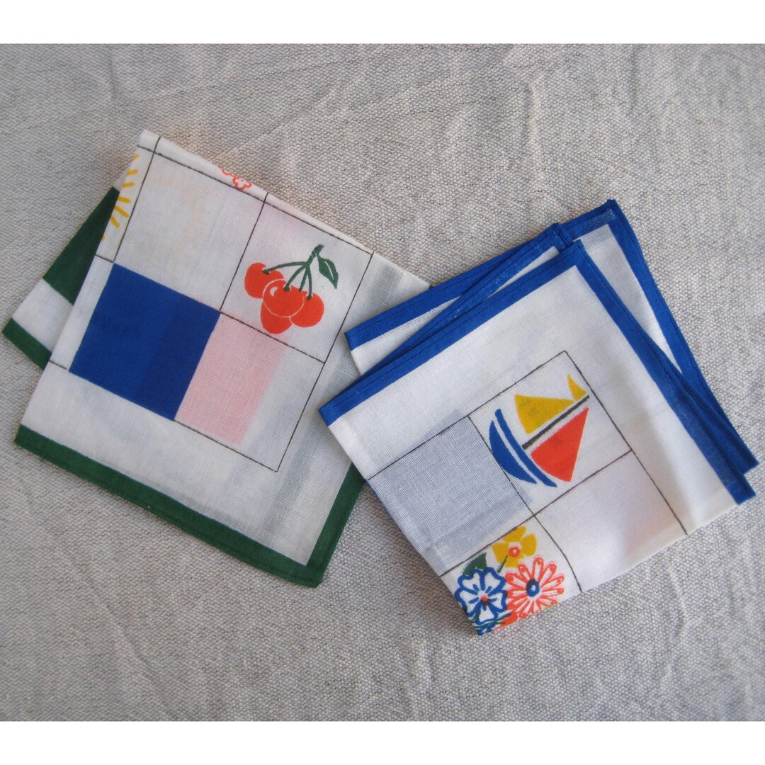 Vintage Children's Handkerchiefs Set of 2, Printed Hanky With ...