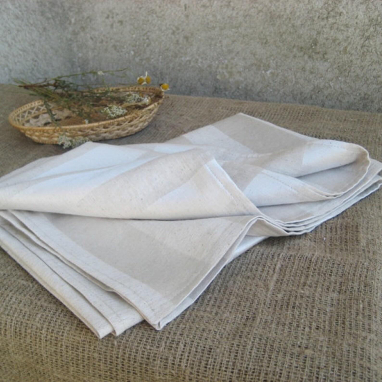 Striped Gray Linen Tablecloth Silver Grey Natural Linen / Viscose ...