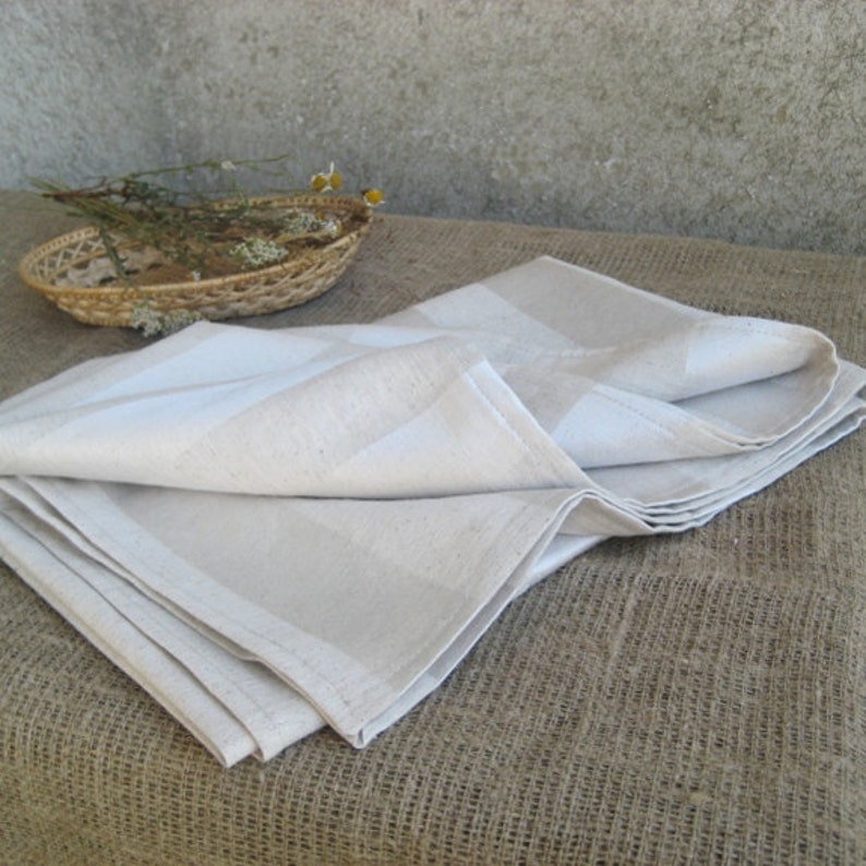 Striped Gray Linen Tablecloth, Natural Linen Viscose Washed Table ...