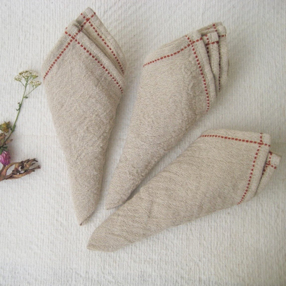 Gray Linen Cloth Napkins Set, Large Napkins Embroidery Wrinkled, Flax ...