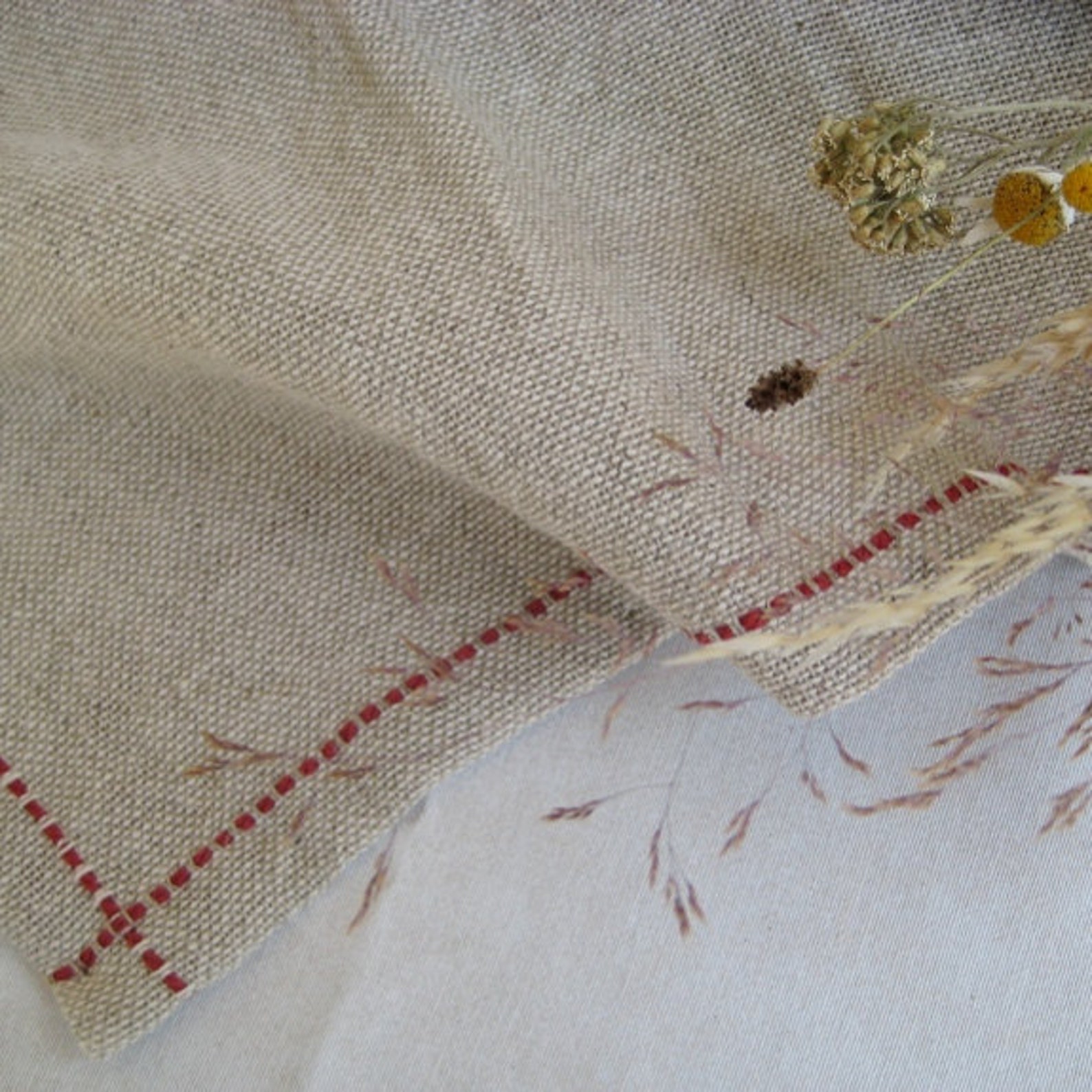 Pure Linen Gray Tablecloth, Primitive Embroidery Washed Tablecloth ...