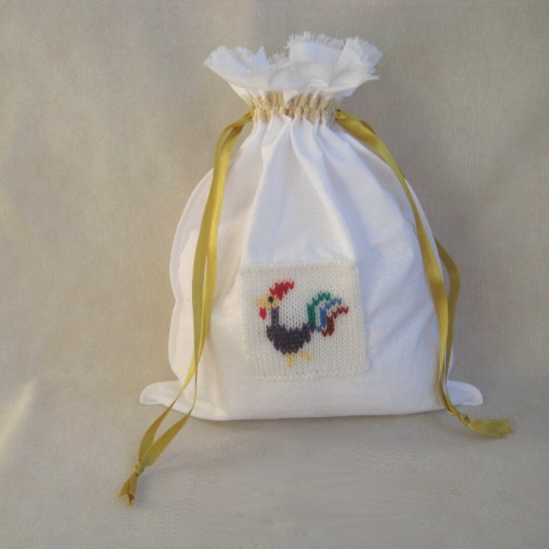 Cotton White Drawstring Pouch, Name Tag Rooster Gift Bag, Picture ...
