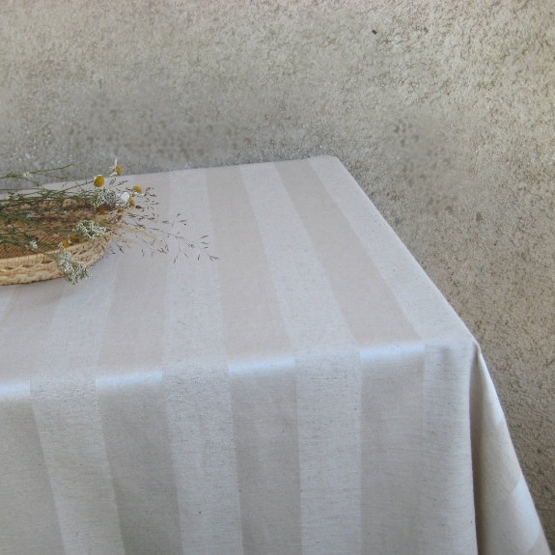 Striped Gray Linen Tablecloth Silver Grey Natural Linen / Viscose ...