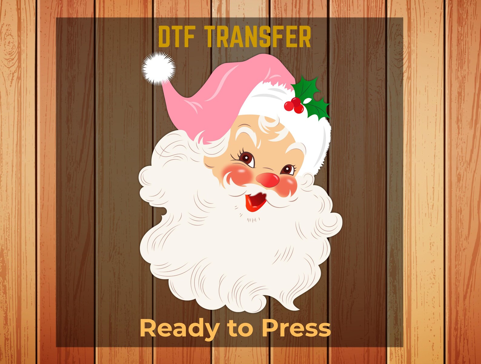 DTF Vintage Pink Red Santa Claus, Vintage Pink Red Santa Claus DTF ...