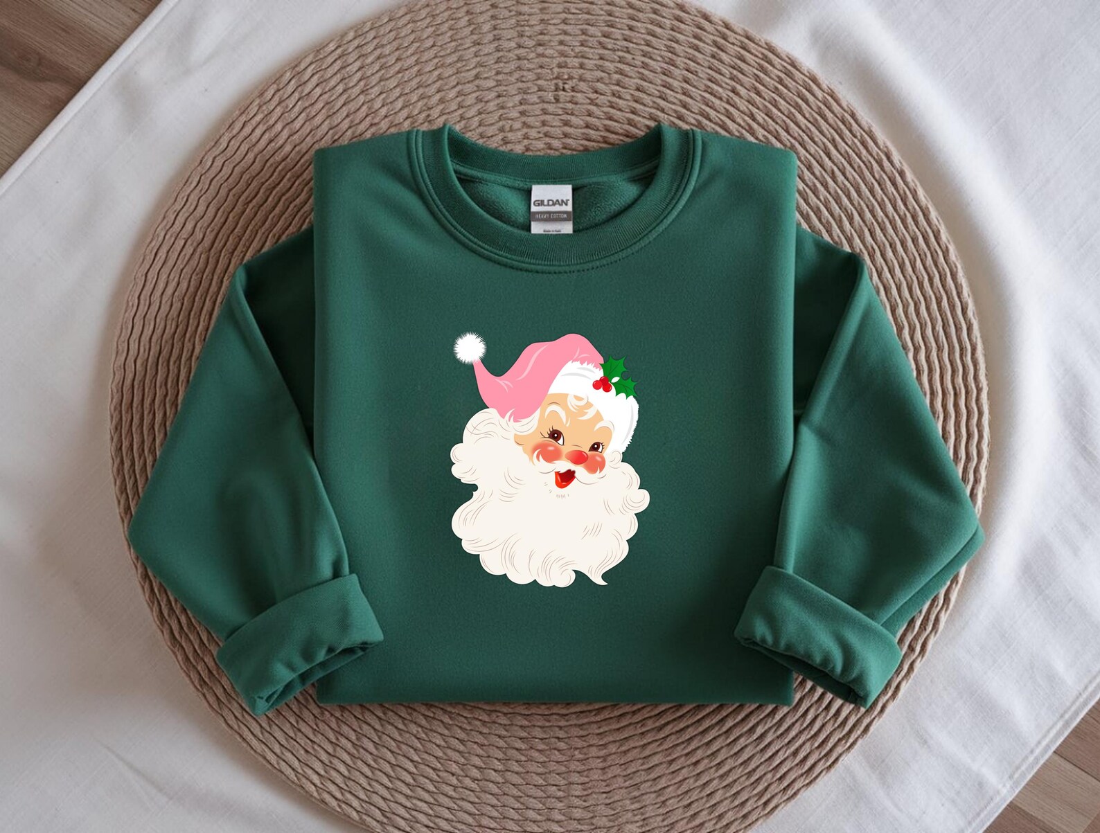 DTF Vintage Pink Red Santa Claus, Vintage Pink Red Santa Claus DTF ...