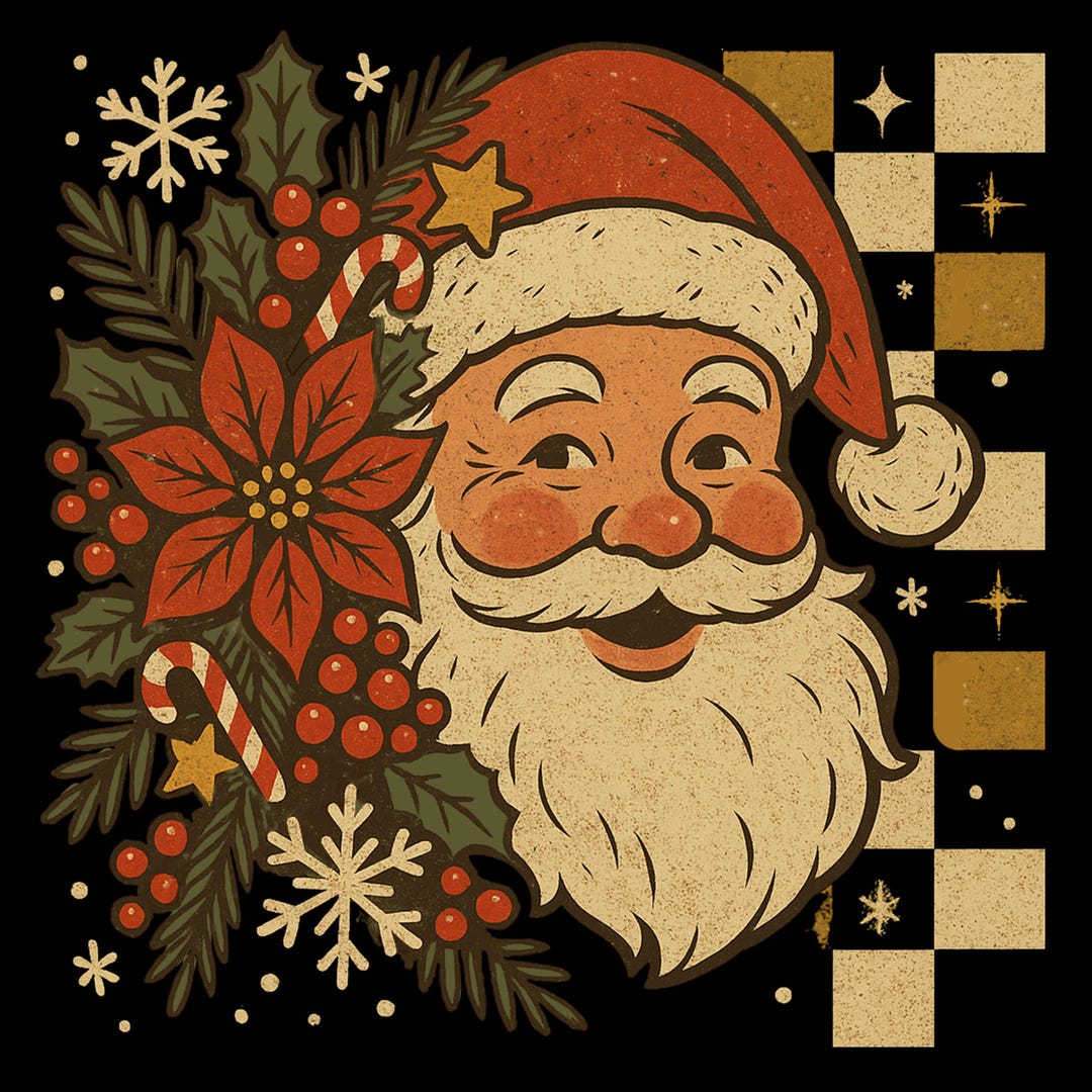 Vintage Santa Face DTF, Christmas DTF Transfer, Retro Santa Claus, DTF ...