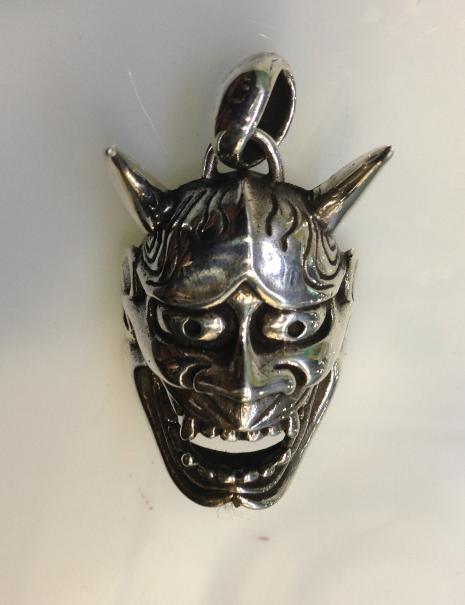 Sterling Silver 925 Japanese Hannya Mask Pendant Demon Oni Evil Tengu ...