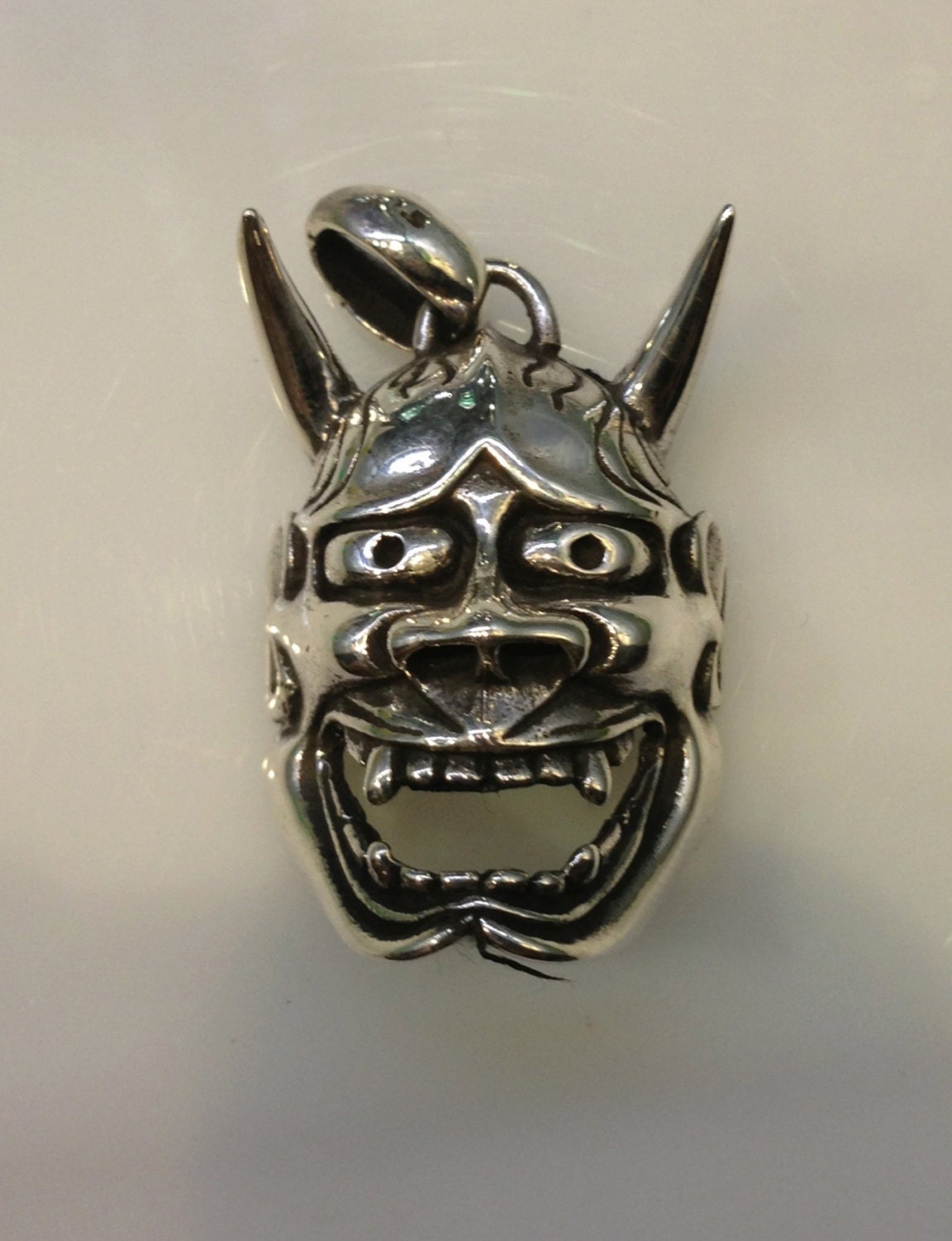 Sterling Silver 925 Japanese Hannya Mask Pendant Demon Oni Evil Tengu ...