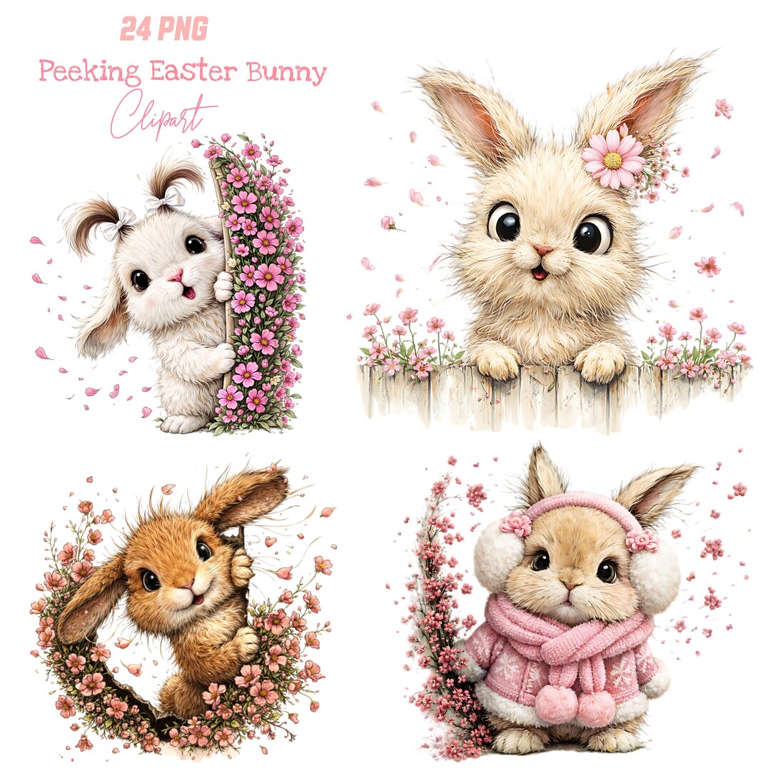 Peeking Easter Bunny Clipart PNG Bundle Whimsical Rabbit Graphics ...