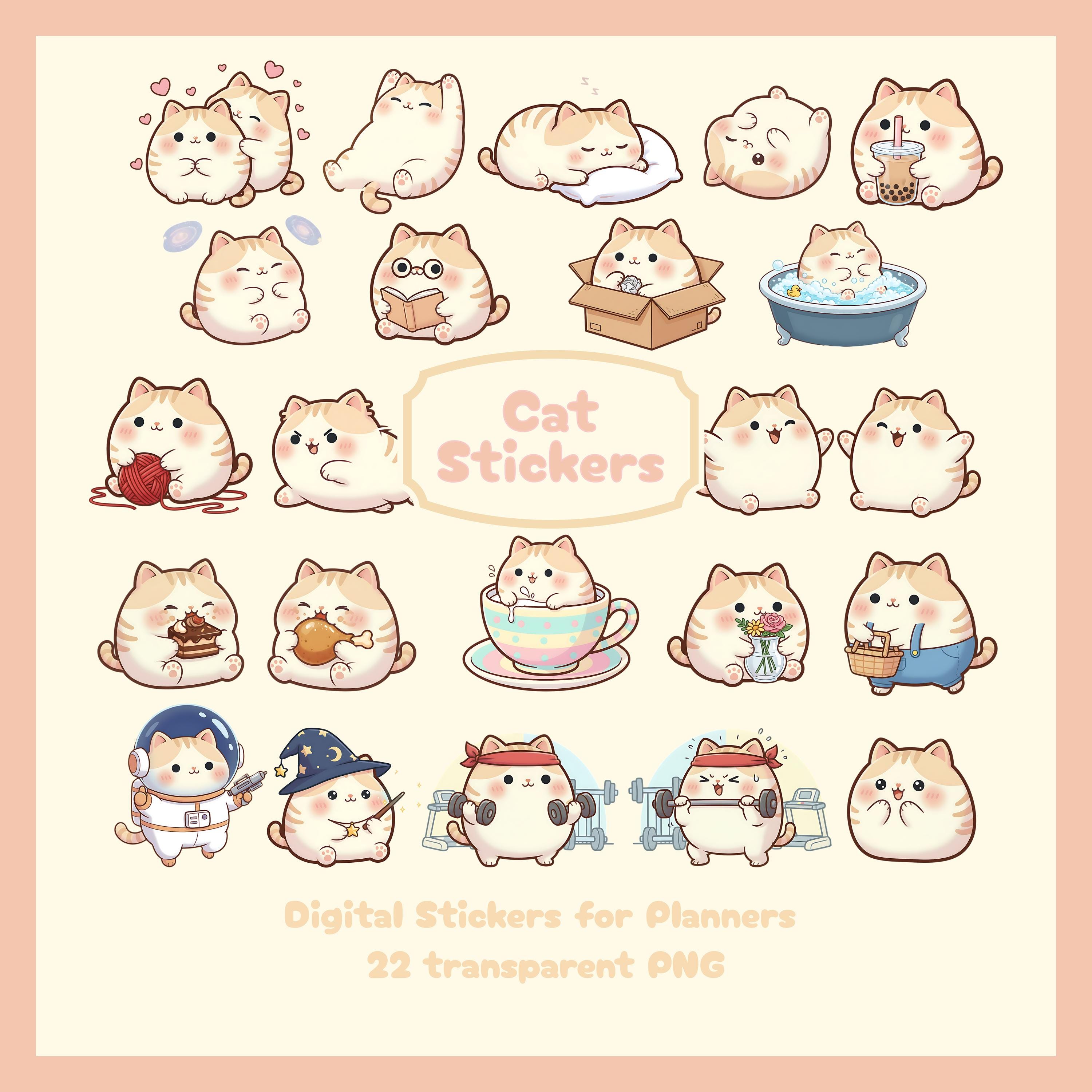 Cute Fat Cat Digital Stickers Kawaii Sticker Pack Adorable Digital ...