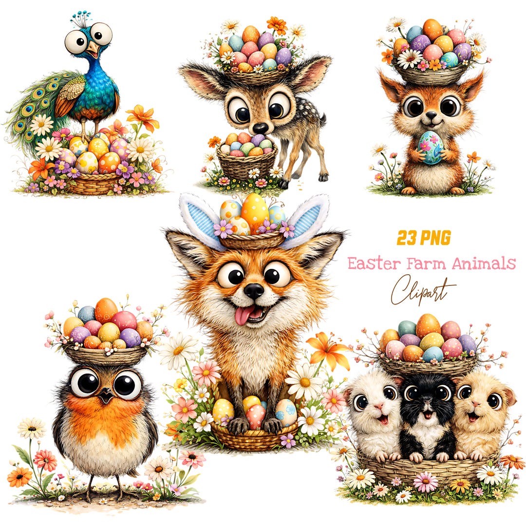Easter Farm Animals Clipart Bundle 23 PNG 3000px 300 DPI Cute Spring ...