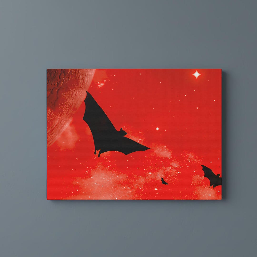 Gothic Bat Art Canvas, Dark Fantasy Print, Bats at Night Sky Wall Decor ...
