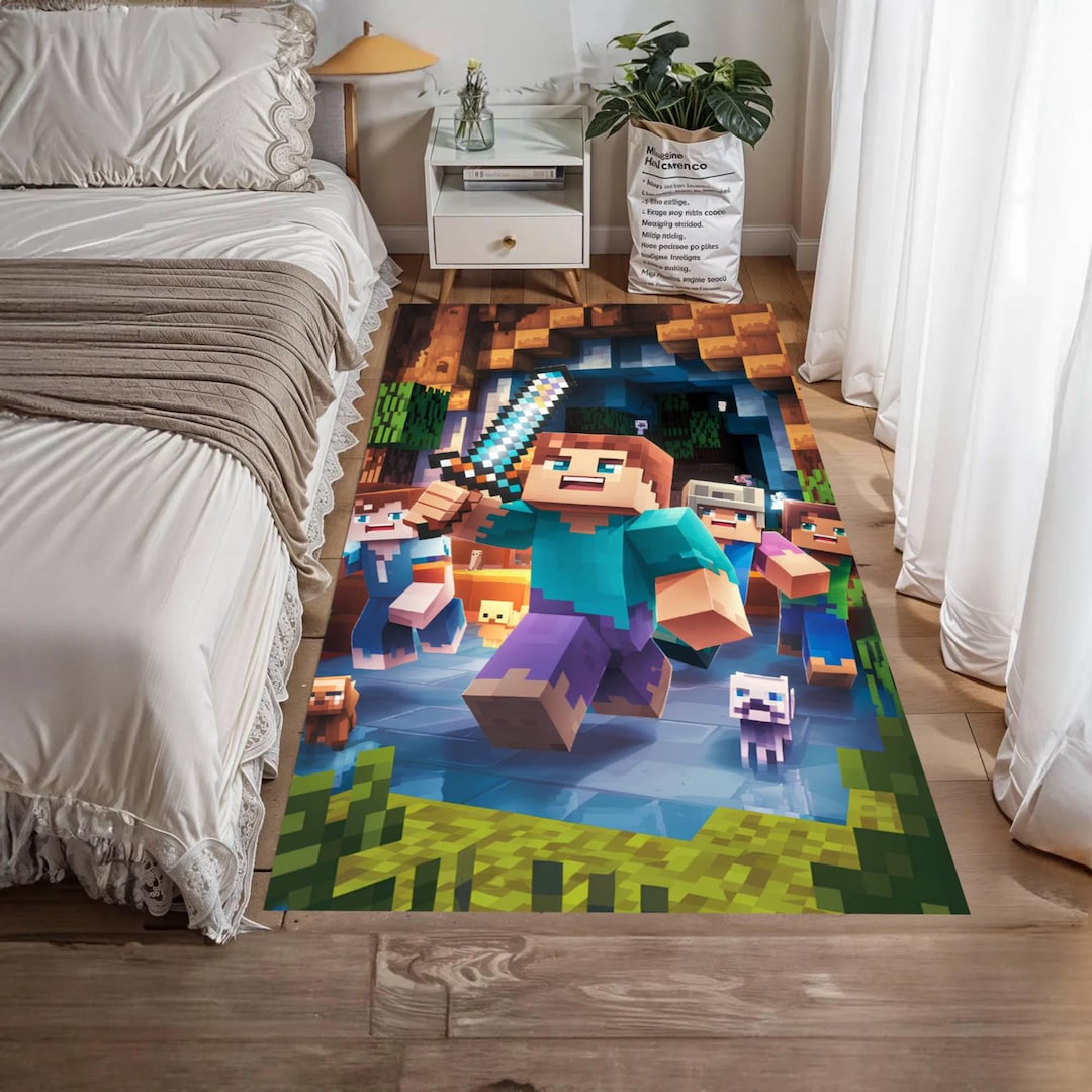 Block Game Cave Escape Area Rug Featuring Steve Emerging From a Cave ...