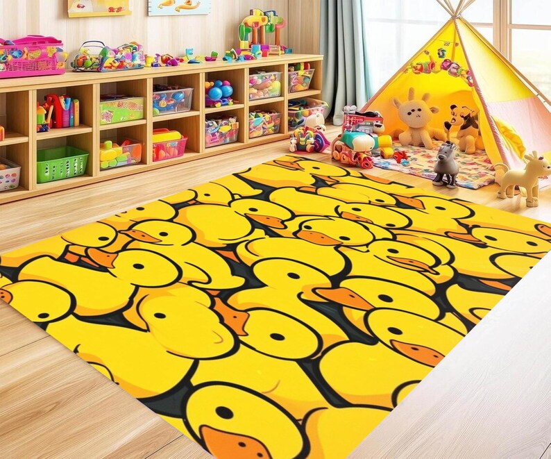 Yellow Rubber Duck Kids Area Rug, Nursery Play Mat, Washable Children ...