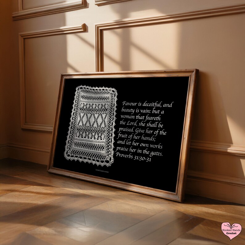 Antique Victorian Crochet Doily 1849 - Bible Verse Proverbs 31 - Quote ...