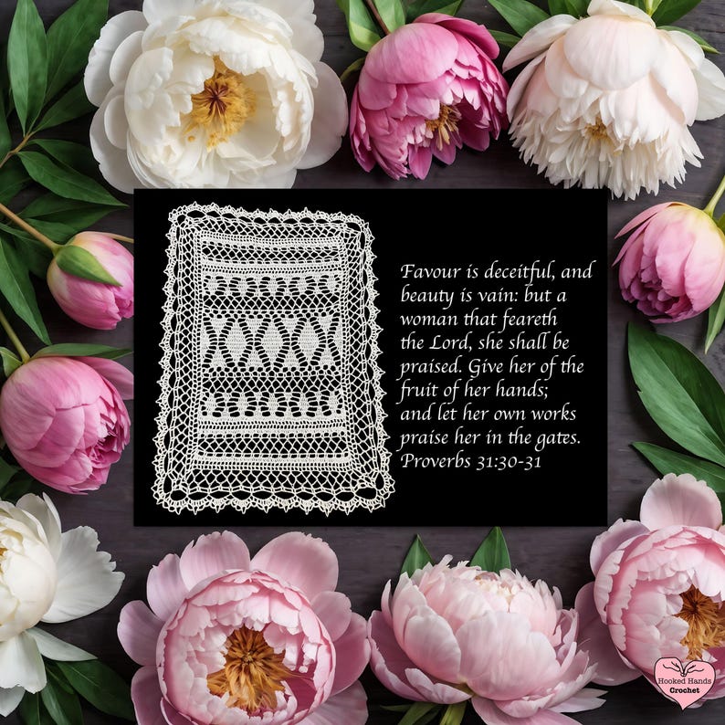 Antique Victorian Crochet Doily 1849 - Bible Verse Proverbs 31 - Quote ...
