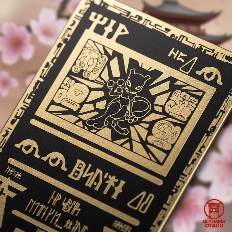 Pokémon Card Hieroglyphs Mewtwo Fan-art Metallic Gold – Stylized Gold ...