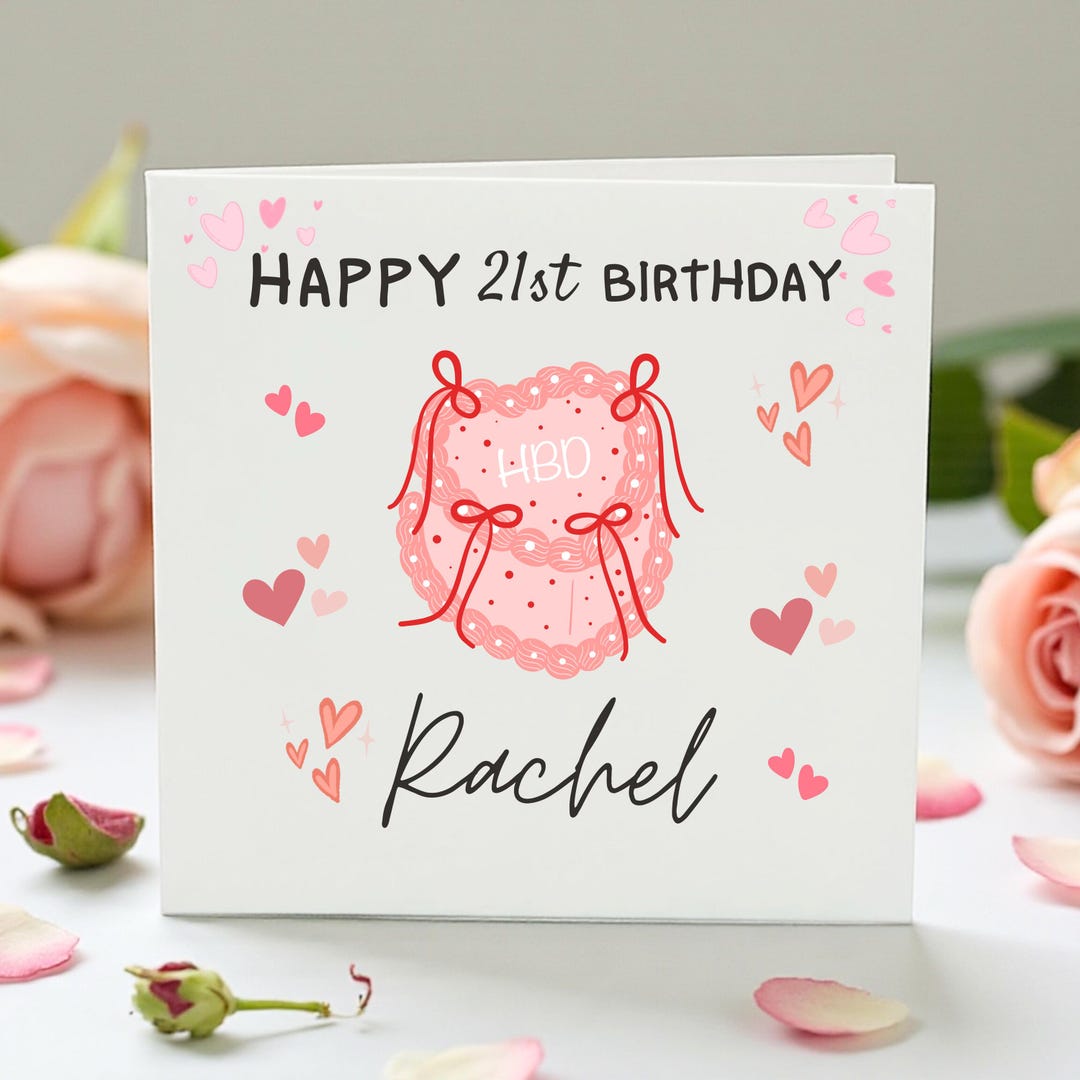 Personalized 21st Birthday Card for Her, Cute HBD Heart Design, Custom ...