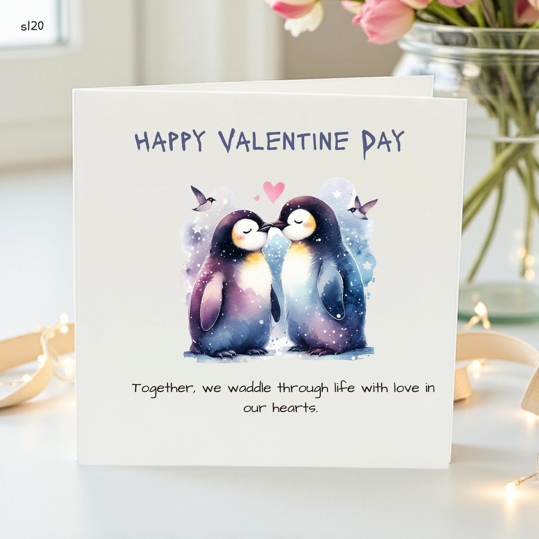Valentine's Day Card, Penguin Couple, Waddle Through Life With Love ...