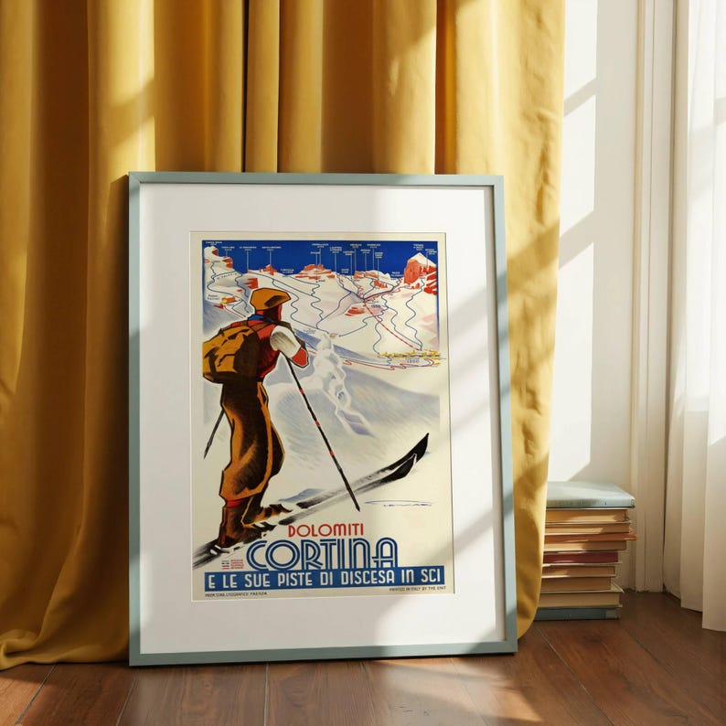 Dolomiti Cortina Vintage Ski Resort Map Mountain Landscape Travel ...