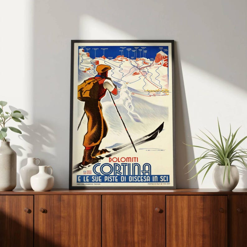 Dolomiti Cortina Vintage Ski Resort Map Mountain Landscape Travel ...