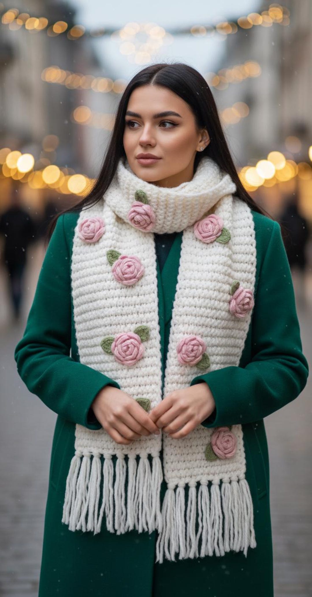 Handmade Crochet Rose Scarf for Women, Floral Knit Winter Wrap With 3D ...