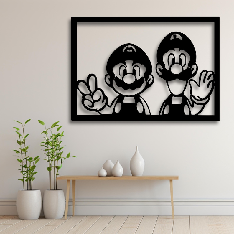 Mario Luigi Wall Art SVG, Retro Game Silhouette Laser Cut File STL ...