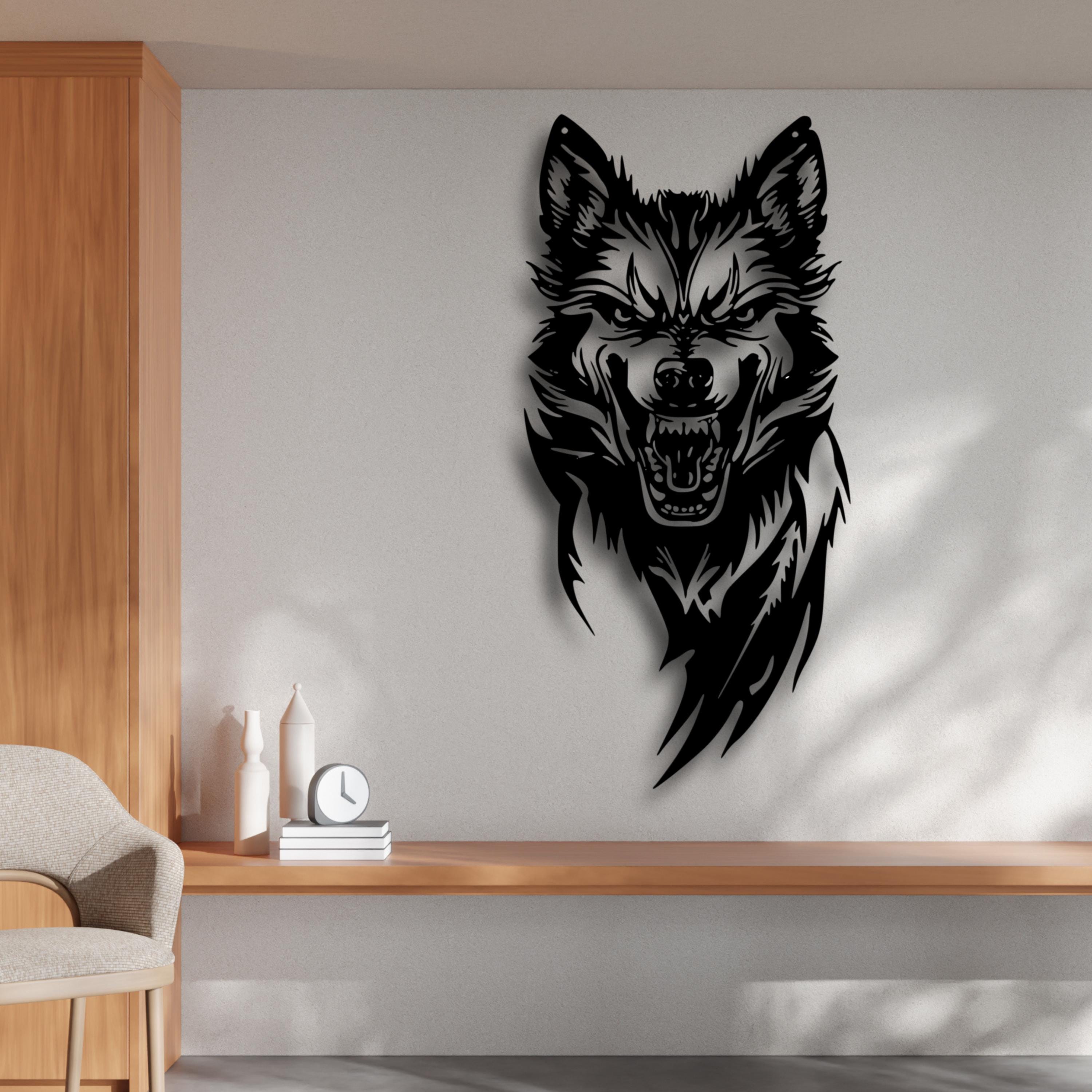 Wild Wolf Wall Art SVG, Fierce Alpha Silhouette STL File, Angry ...