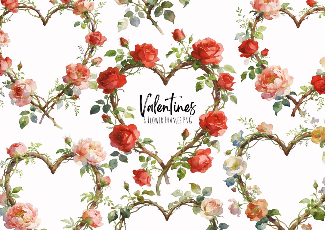 Watercolor Flower Frames Clipart, Valentine's Wreath PNG (digital ...