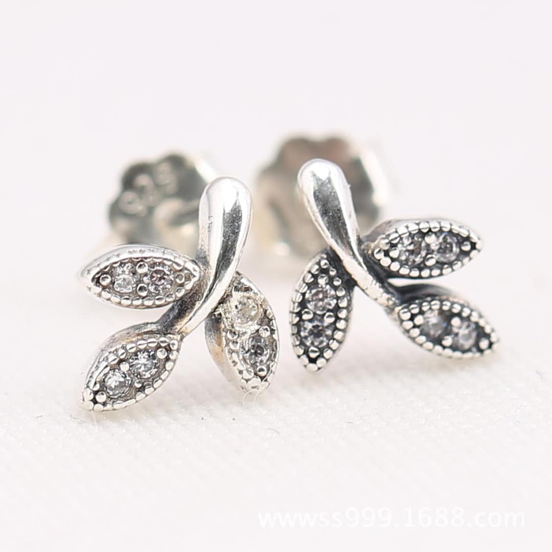 Pandora Sterling Silver Sparkling Leaves Stud Earrings - Etsy