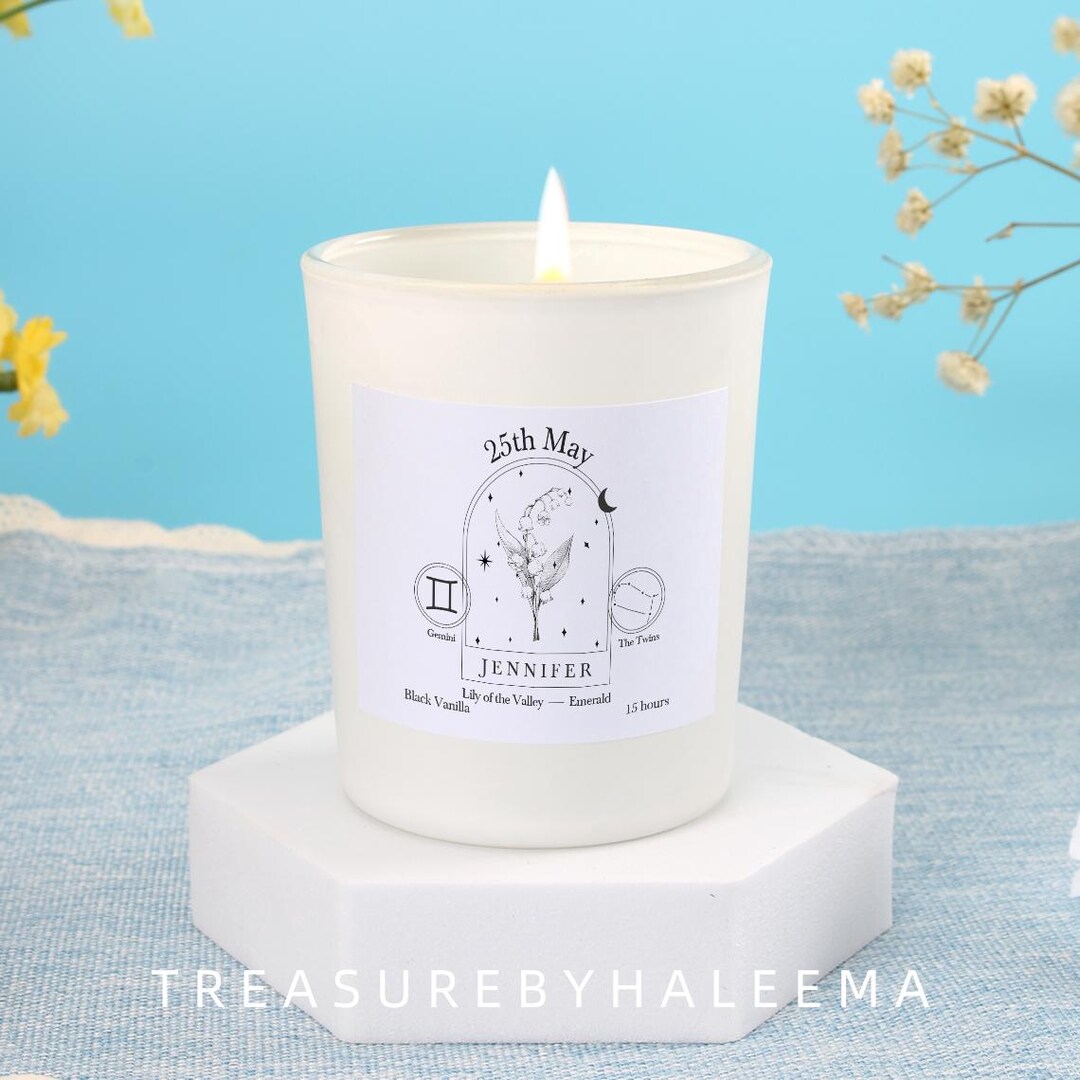Personalised Birth Date Candle: Star Sign, Birthstone & Flower - Etsy
